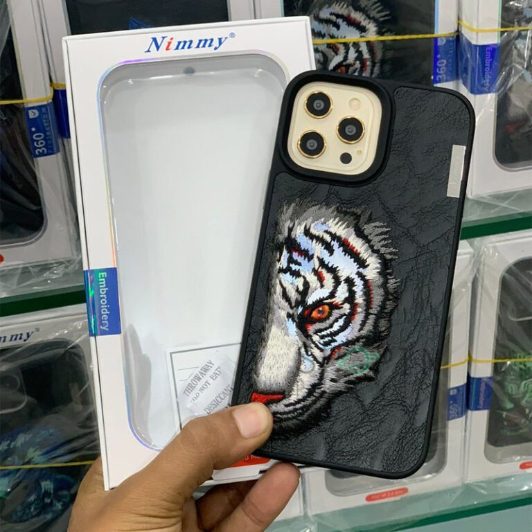 iPhone 13 Pro Max Embroidered Tiger Case By Nimmy - Black in Pakistan